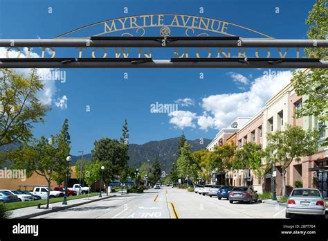 Sign For Old Town Monrovia California Above Myrtle Avenue And Leading