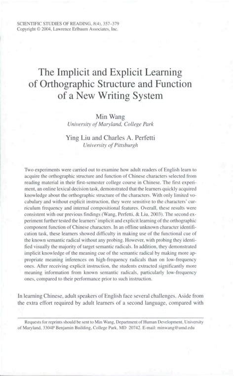 Pdf The Implicit And Explicit Learning Of Orthographic Structure And