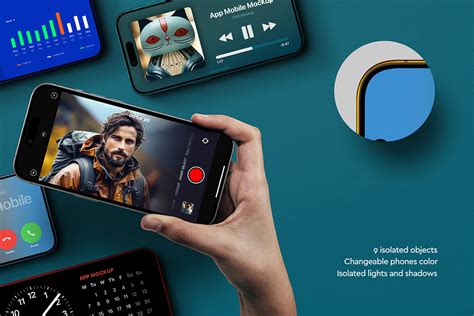 Phone Mockup Hand Holding Iphone 15 Horizontal 9 Objects