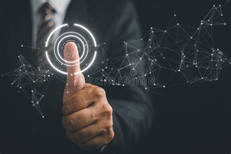 Secure Access With A Thumbs Up And Virtual Fingerprint Scan Stock Image Image Of Business
