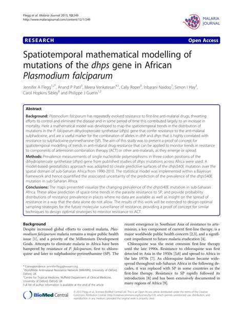 Pdf Spatiotemporal Mathematical Modelling Of Mutations Of The Dhps