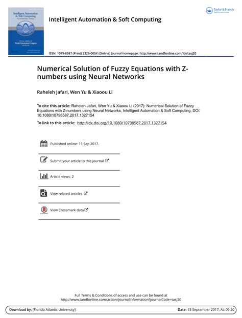 Pdf Numerical Solution Of Fuzzy Equations With Z Numbers Using Neural Networks