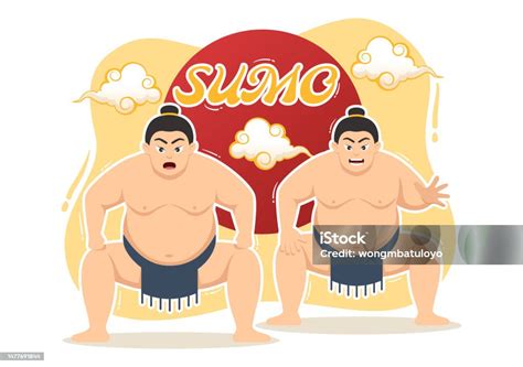 스모 레슬러 그림 싸움 일본 전통 무술 및 스포츠 활동 평면 만화 손으로 그린 방문 페이지 템플릿 스모에 대한 스톡 벡터 아트
