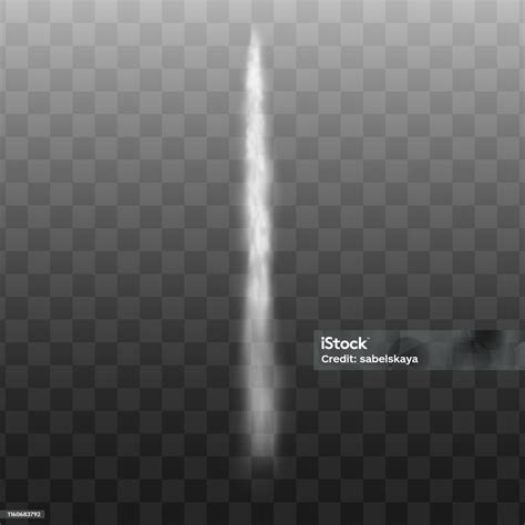 백색 제트 연기 흔적 현실적인 공기 로켓 안개 효과 고속 모션에서 수직 비행기 증기 선 로켓에 대한 스톡 벡터 아트 및 기타