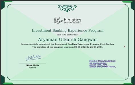 Finlatics On Linkedin Finlatics Investmentbanking Upskilled Certification Analystaryaman
