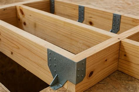 Wood Floor Framing With Corner Metal Brackets Stock Image Image Of