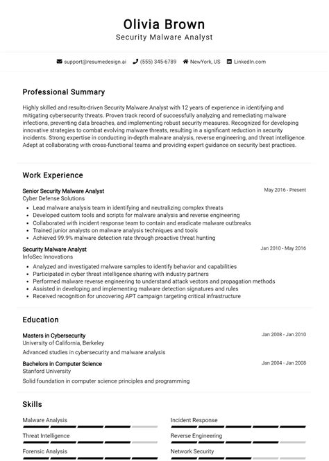 24 Security Malware Analyst Resume Examples And Templates For 2024 Resumedesign Ai