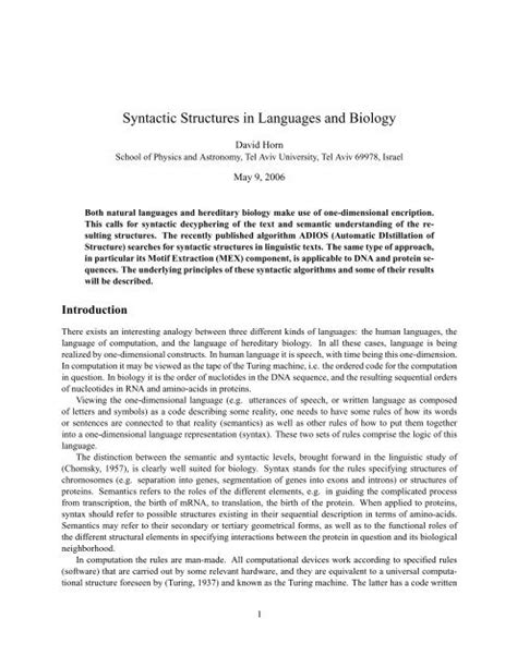 Syntactic Structures In Languages And Biology Researchgate