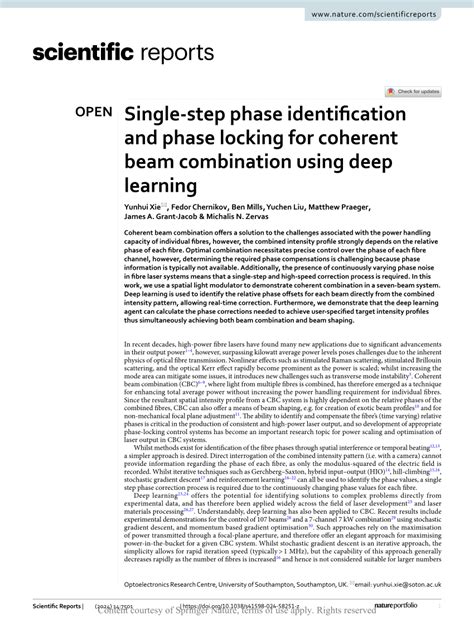 Pdf Single Step Phase Identification And Phase Locking For Coherent Beam Combination Using