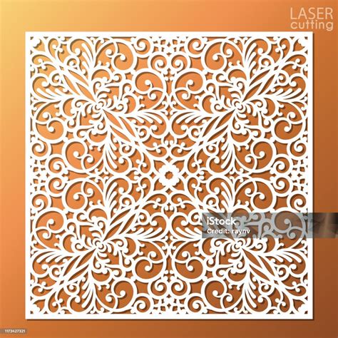 빈티지 바로크 패턴의 레이저 컷 장식 용 사각형 패널 결혼식 초대장 이나 인사말 카드의 아름 다운 오픈 워크 템플릿입니다 캐비닛