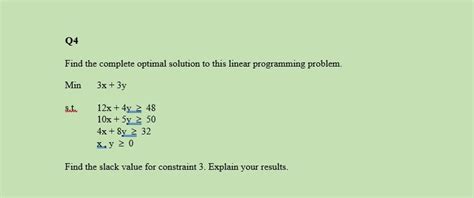 Solved Q4 Find The Complete Optimal Solution To This Linear