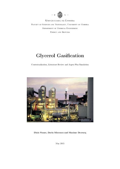Pdf Glycerol Gasification Context Literature Review And Aspen Plus