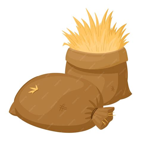 건초의 만화 가방 농촌 농업 건초 말린 사료 짚과 흰색 배경에 건초 가방 벡터 일러스트 레이 션 프리미엄 벡터