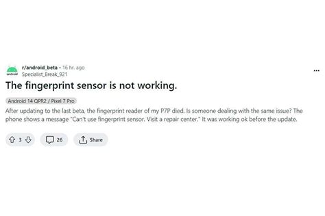 fingerprint scanner stops working for some pixel 7 pro users after