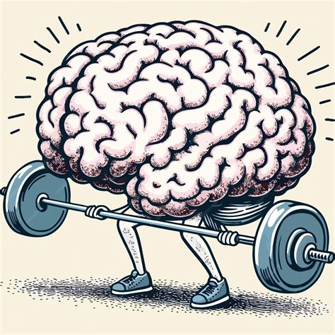 Ilustración Vectorial De Un Cerebro Conceptual Levantando Pesas Para El