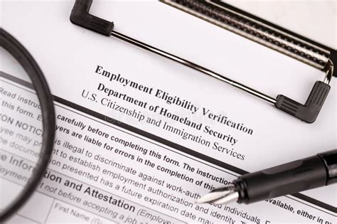 I 9 Employment Eligibility Verification Blank Form On A4 Tablet Lies On Office Table With Pen