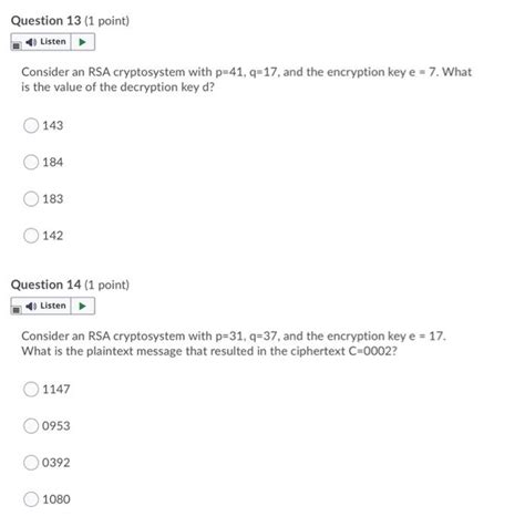 solved question 13 1 point listen consider an rsa