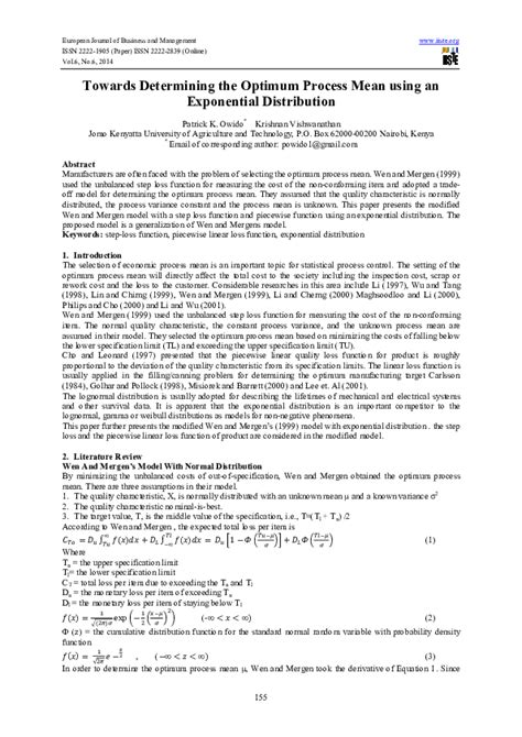 Pdf Towards Determining The Optimum Process Mean Using An Exponential Distribution