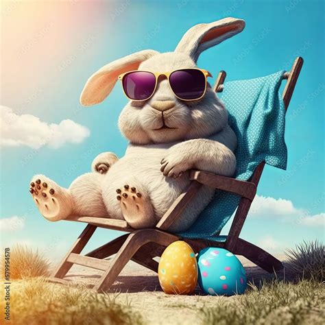 Cool Easter Bunny Or Rabbit In A Sunchair Generative Ai Stock