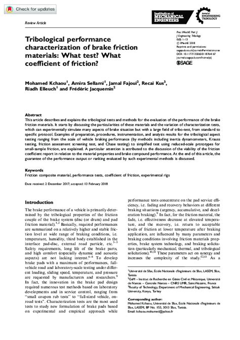 Pdf Tribological Performance Characterization Of Brake Friction Materials What Test What