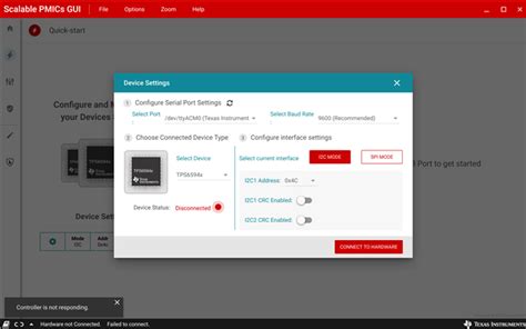 TPS6594EVM Hardware Not Connected Scalable PMICs GUI Power Management Forum Power