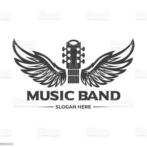 빈티지 복고풍 기타 날개 음악 로고 디자인 벡터 어쿠스틱 기타 로고 음악 가게 빈티지 그런 지 스타일 템플릿 디자인 요소 기타 현악기에 대한 스톡 벡터 아트 및 기타 이미지