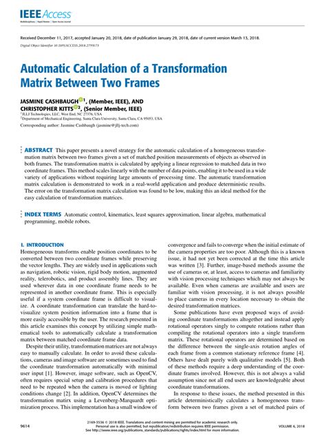 pdf automatic calculation of a transformation matrix between two frames