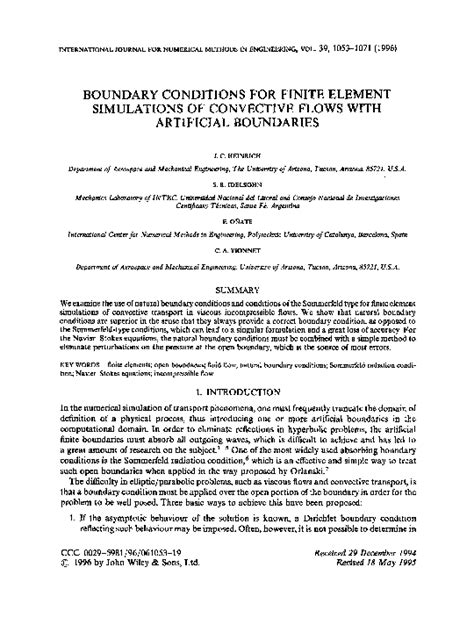 Pdf Boundary Conditions For Finite Element Simulations Of Convective Flows With Artificial