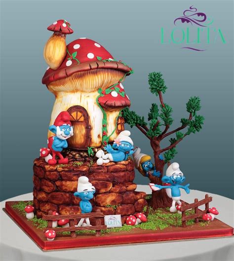 Smurfs Cake Smurf House Cake Smurf Themed Three Tier Cake Smurfs