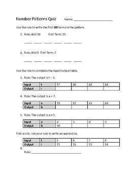 Number Patterns Quiz By Mrs R Th Teachers Pay Teachers