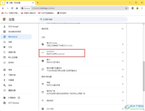chrome浏览器怎么允许网站使用javascript？ 谷歌浏览器允许网站使用javascript的方法 极光下载站