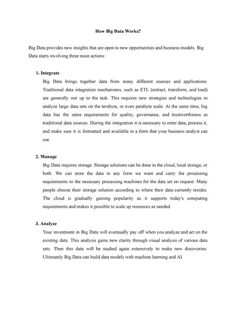 How Big Data Works In Database Management Systems How Big Data Works Big Data Provides New