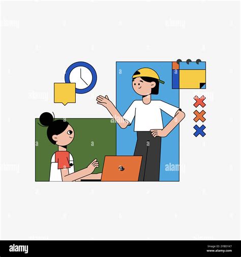 Two Characters Discussing Work Tasks In Flat Vector Illustration