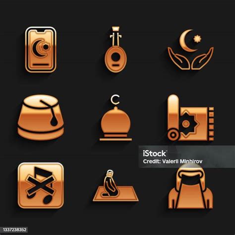 세트 이슬람 모스크 남자기도 니카브에서 여자 전통 카펫 스피커 음소거 터키 모자 스타와 초승달과 아이콘 벡터 0명에 대한 스톡 벡터 아트 및 기타 이미지 Istock