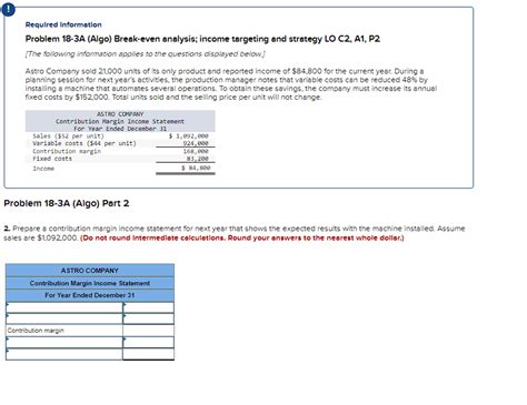 Solved Requlred Information Problem A Algo Break Even Chegg