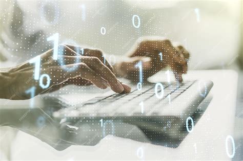 Premium Photo Creative Abstract Binary Code Sketch And Hands Typing On Computer Keyboard On
