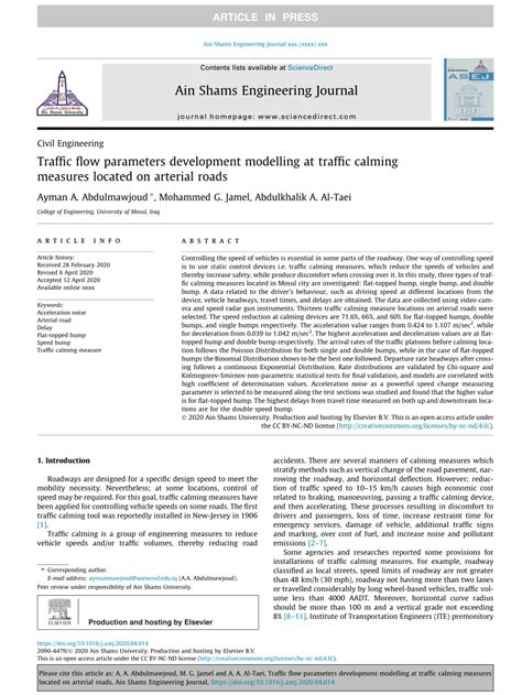 Pdf Traffic Flow Parameters Development Modelling At Traffic Calming Measures Located On