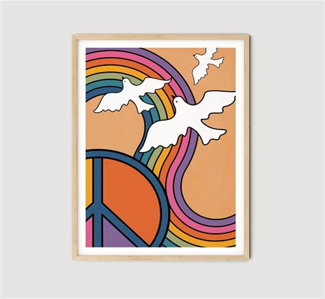 70s Poster Floral Pattern Hippie Style Wall Art Print For Home Bluefink