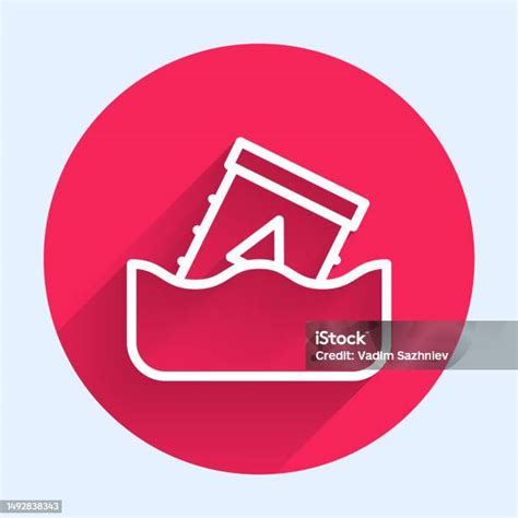 흰색 선 방사성 폐기물은 긴 그림자 배경으로 격리된 배럴 아이콘에 있습니다 물에 대한 독성 폐기물 오염 환경 오염 빨간색 원 버튼입니다 벡터 0명에 대한 스톡 벡터 아트 및