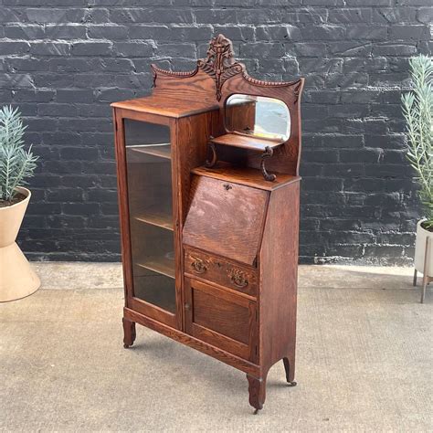 Vintage Victorian Antique Secretary Desk Curio Display Shelf Cabinet