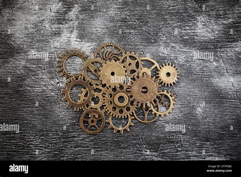 Group Of Old Gears And Cogs Macro Shot Industrial Background Stock Photo Alamy
