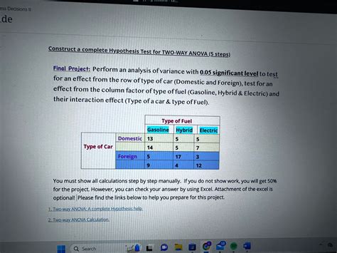 Solved Construct A Complete Hypothesis Test For TWO WAY Chegg Com