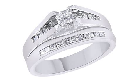 Affy White Natural Diamond Bridal Set Ring In 10k White Gold 05 Cttw