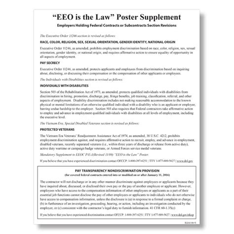 Eeo Supplement For Federal Contractors Eeo Is The Law Poster Guard