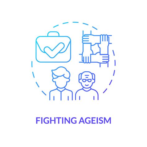 2d Gradient Fighting Ageism Thin Line Icon Concept Isolated Vector Blue Illustration