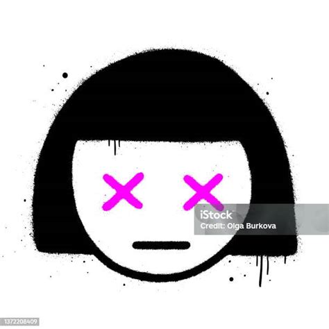 벡터 그림입니다 어반 스트리트 그래피티 스타일 그라피티 미친 소녀 스플래시 효과 와 방울 분홍색 눈 검은 머리 흰색 배경 그래픽