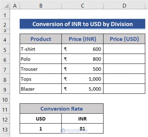 How To Convert Inr To Usd In Excel 4 Methods Exceldemy