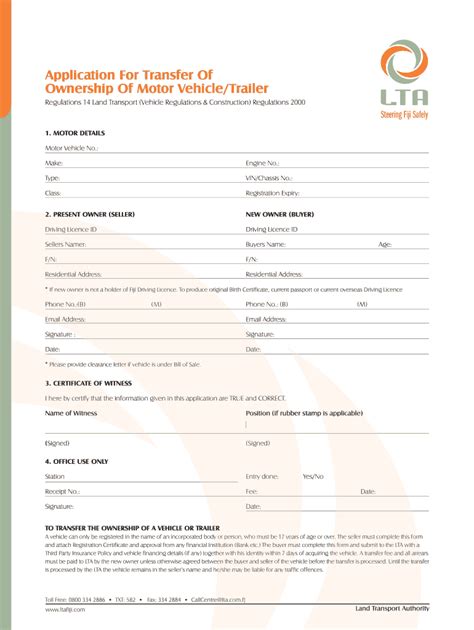 Application For Transfer Of Ownership Of Motor Vehicletrailer Form Fill Online Printable