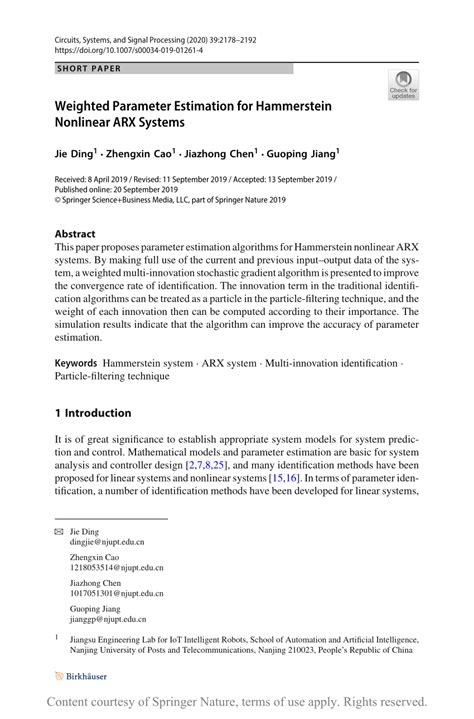 Weighted Parameter Estimation For Hammerstein Nonlinear Arx Systems