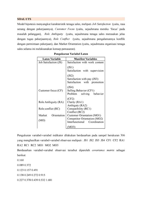 uts structural equation modeling sem menggunakan lisrel soal uts